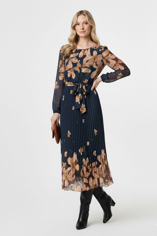 Marc Angelo Pleated Midi Dress in Navy